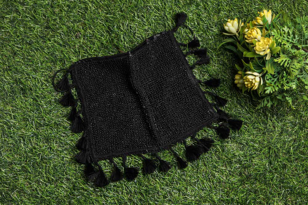 Buy Black Beaded Hand Crochet Veil Style Face Mask Online – MyBatua.com