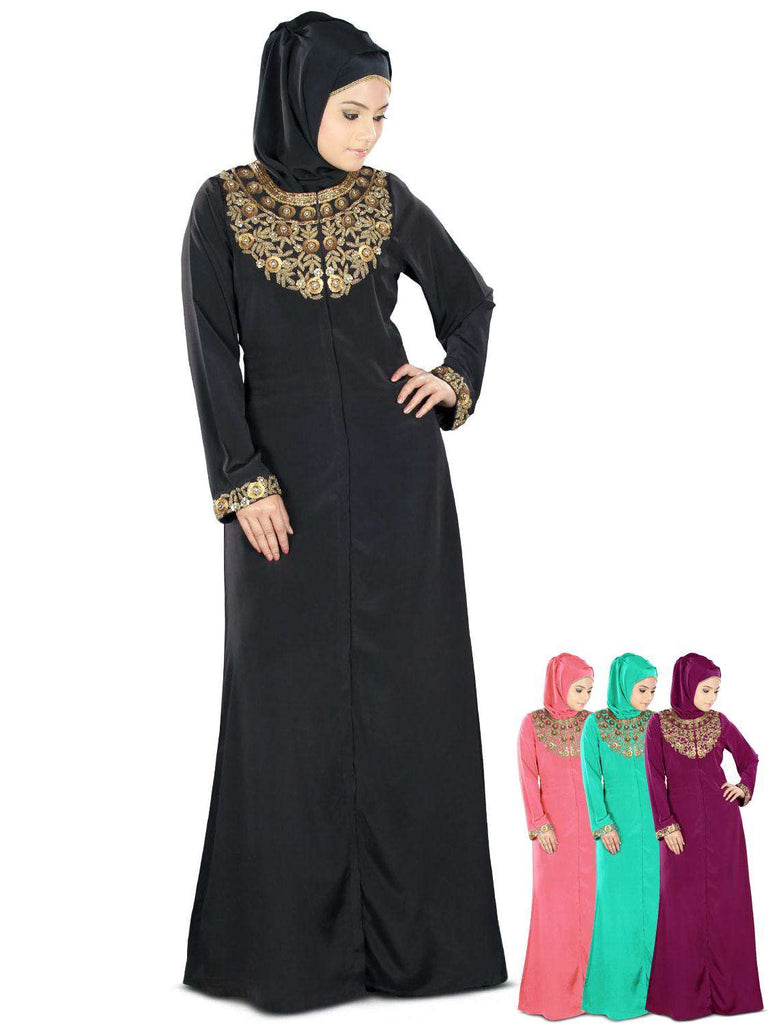 Buy Fiddah Gold Hand Embroidered Burqa Online – MyBatua.com